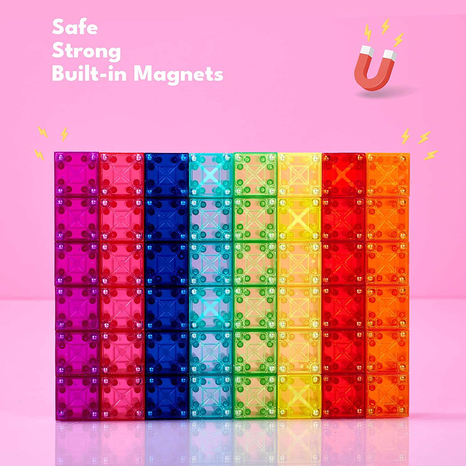 BrainSpark Translucent DigitBlocks 48PCS Magnetic Building Blocks ...
