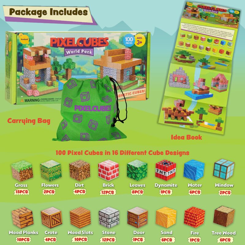 100 Pixel Cubes World Pack Magnetic Building Blocks – BrainSpark